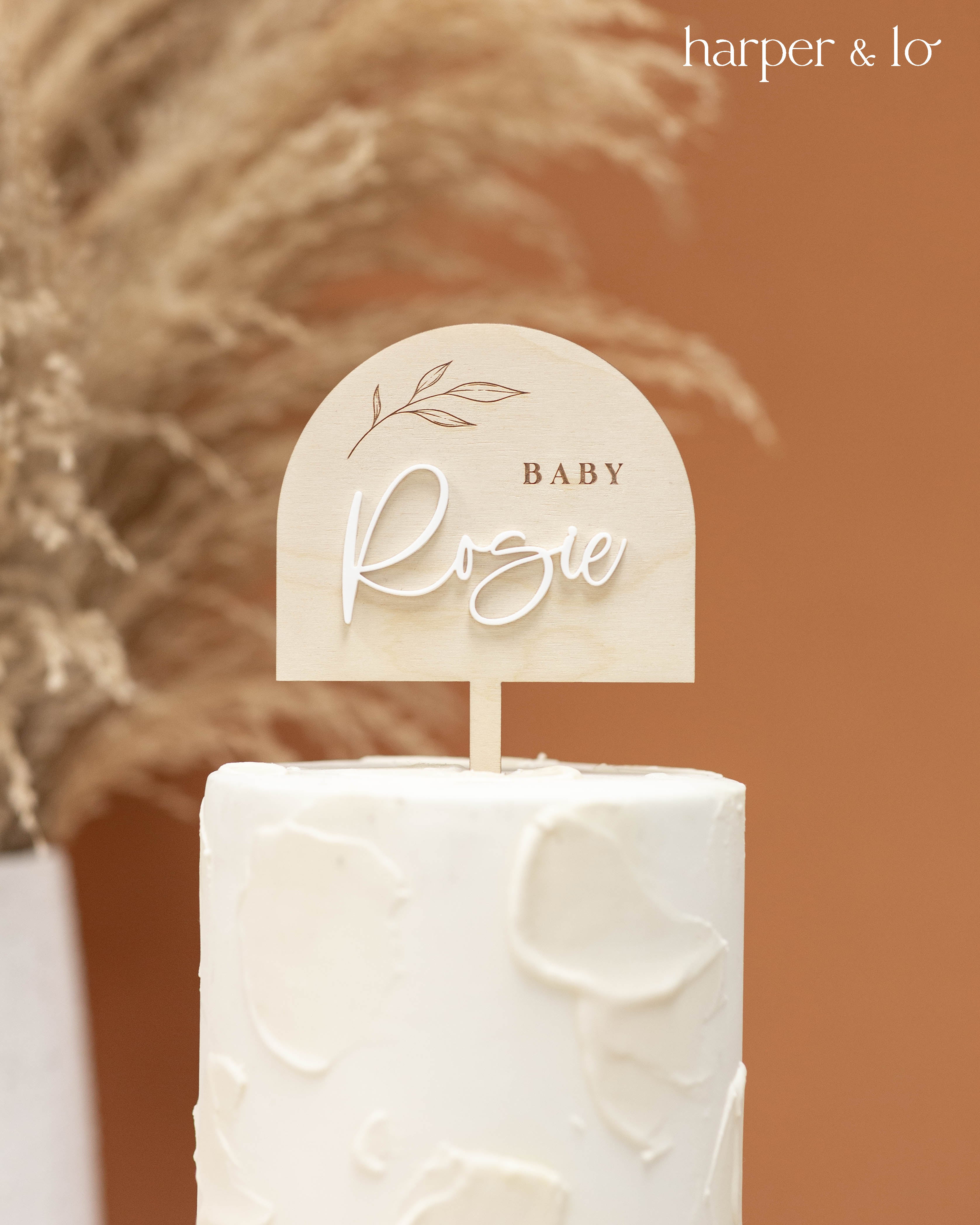 Cake Topper | Arched | Leaf Accent – Harper and Lo